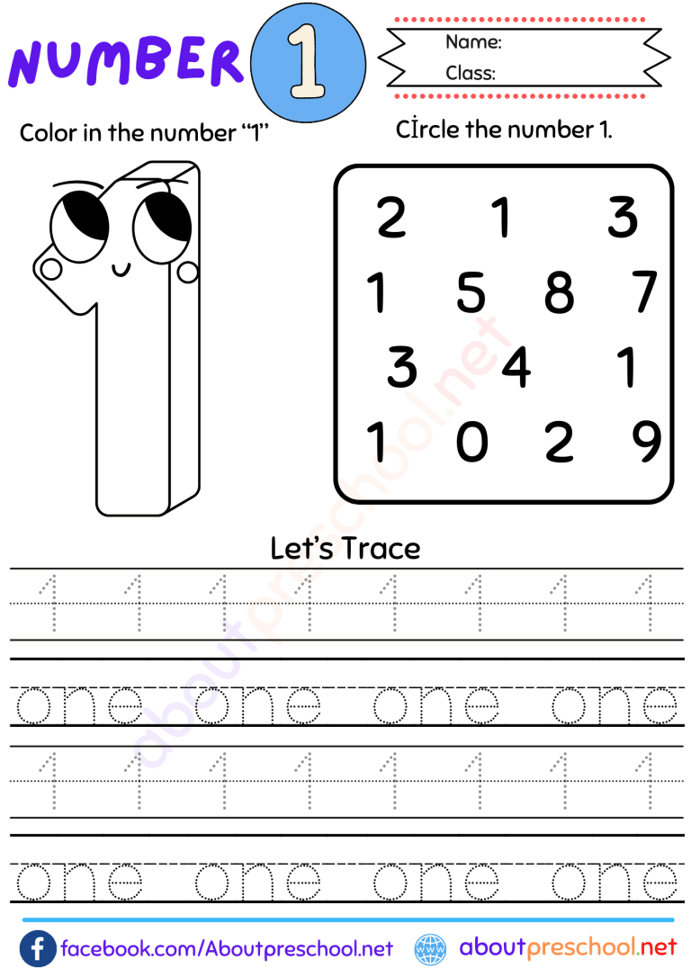 Free Number 1 Worksheet for Preschool - About Preschool
