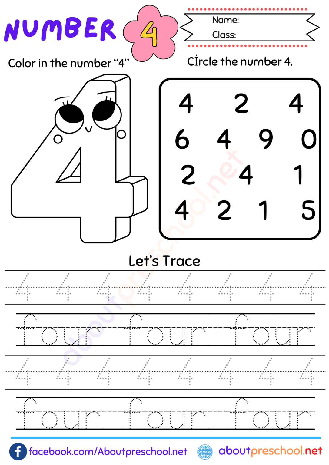 Free Number 4 Worksheet for Preschool - About Preschool