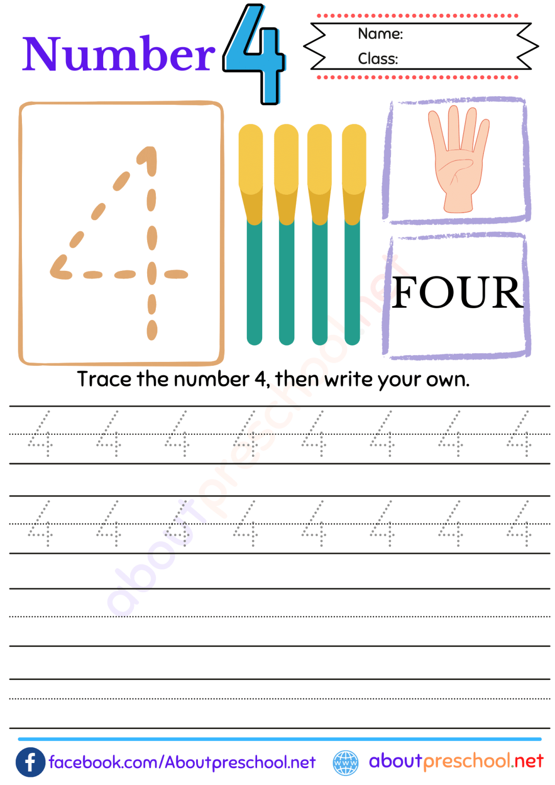 Free Number 4 Worksheet for Preschool - About Preschool