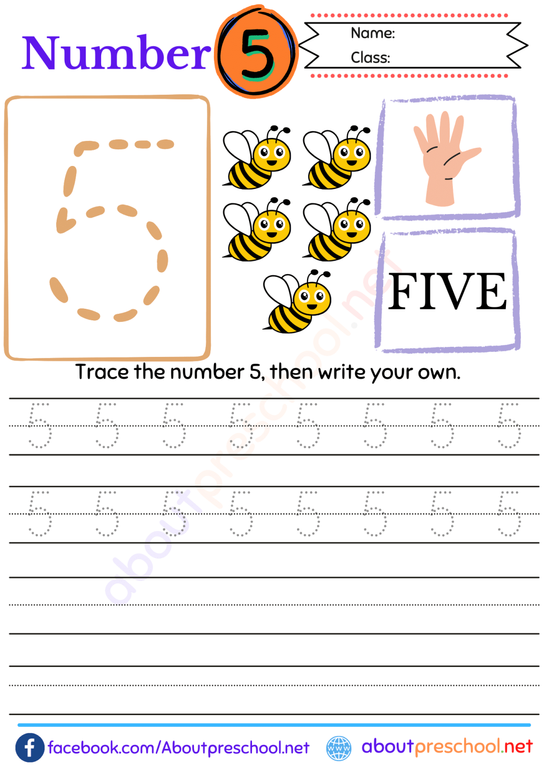 Free Number 5 Worksheet for Preschool - About Preschool