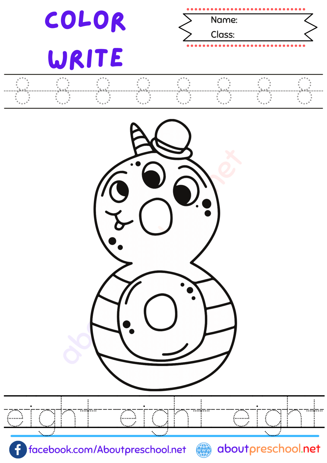 Free Number 8 Worksheet for Preschool - About Preschool
