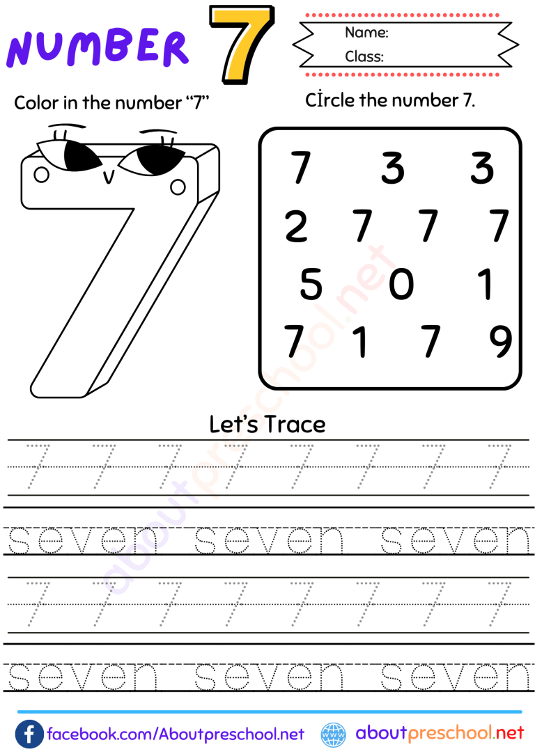 Free Number 7 Worksheet for Preschool - About Preschool