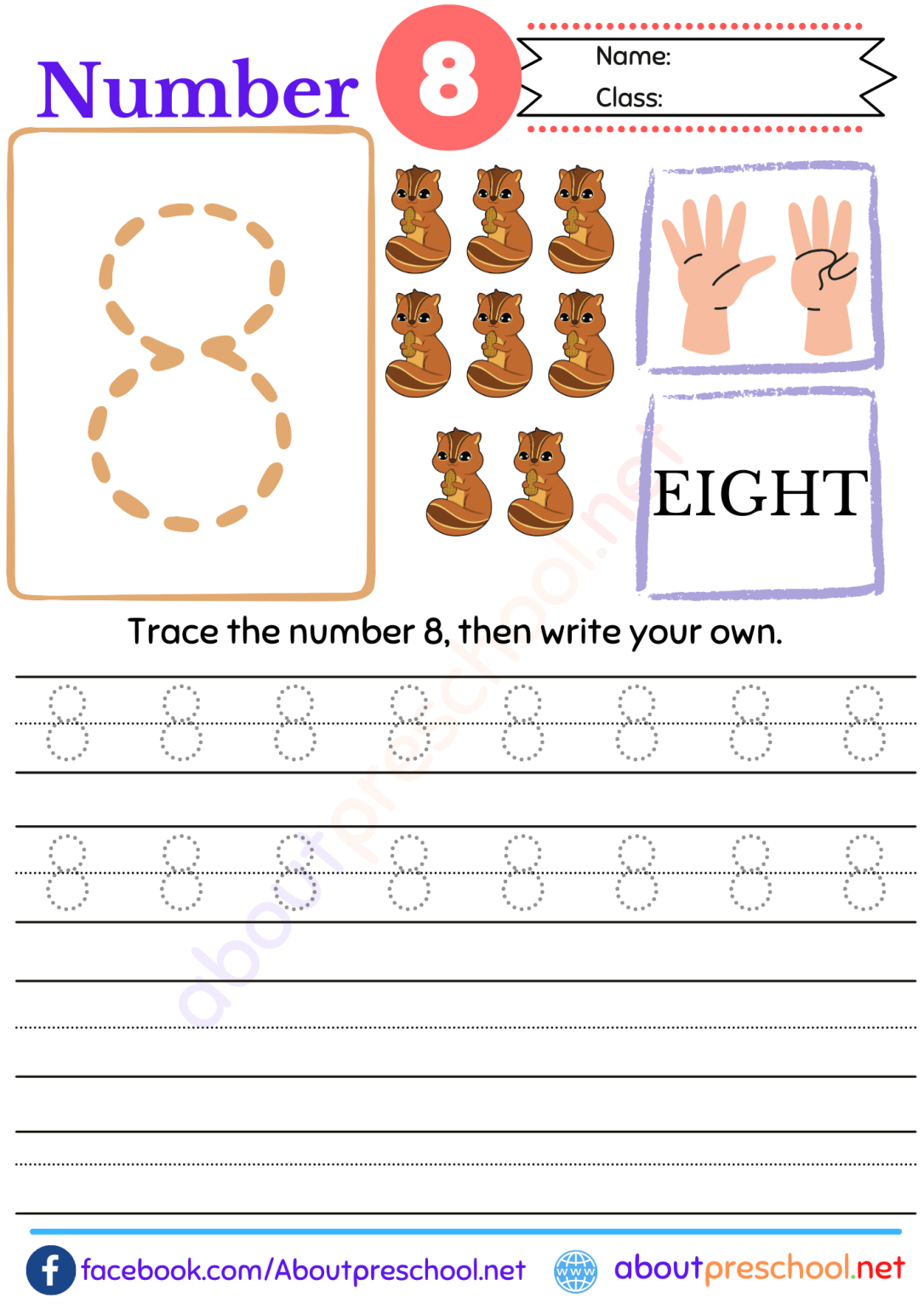 Free Number 8 Worksheet for Preschool - About Preschool