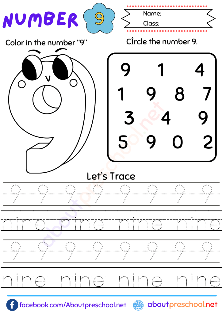 Free Number 9 Worksheet for Preschool - About Preschool