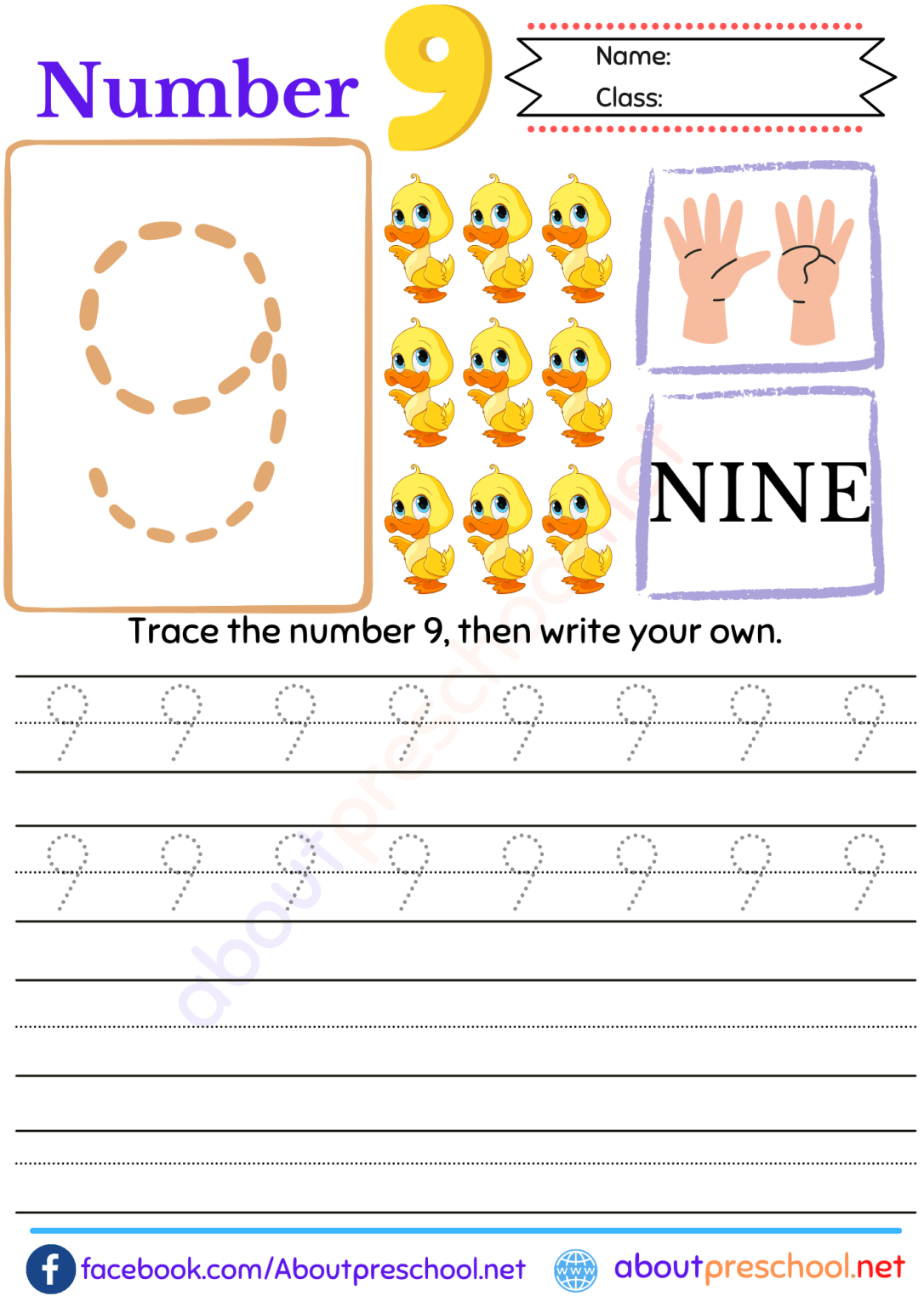 Free Number 9 Worksheet for Preschool - About Preschool