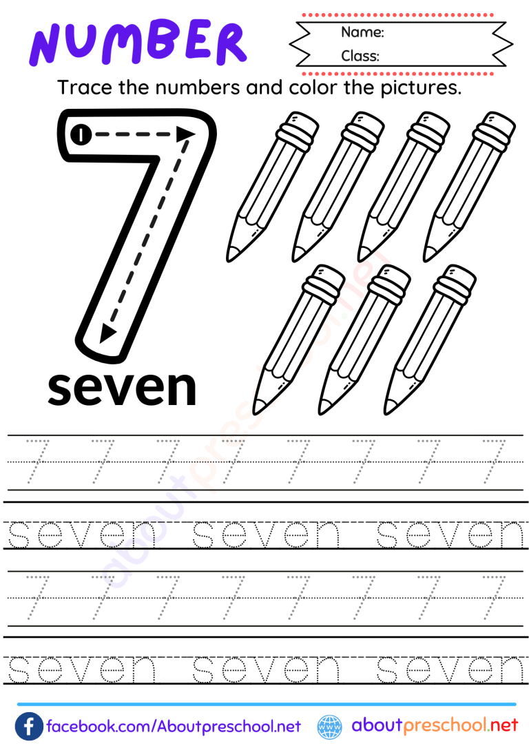 Free Number 7 Worksheet for Preschool - About Preschool
