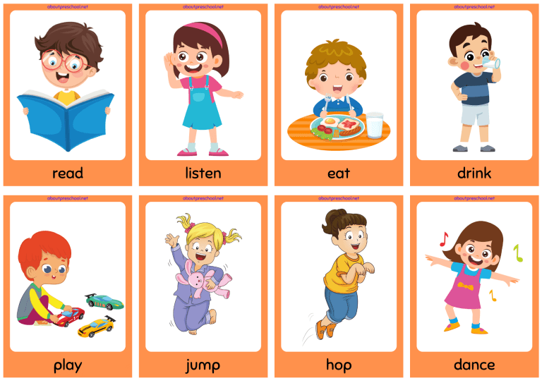 Free Printable Action Verbs Flashcards 1 - About Preschool