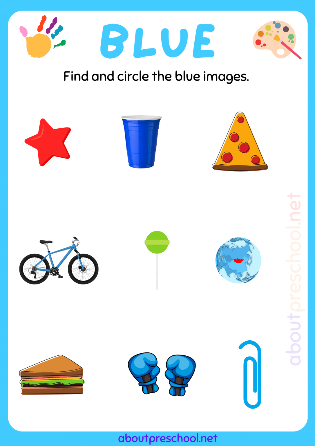 Color Blue worksheets for Kindergarten - About Preschool