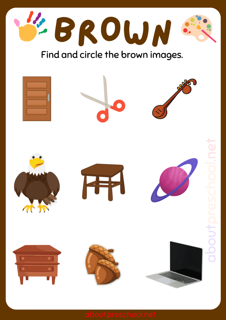 Color Brown worksheets for Kindergarten - About Preschool