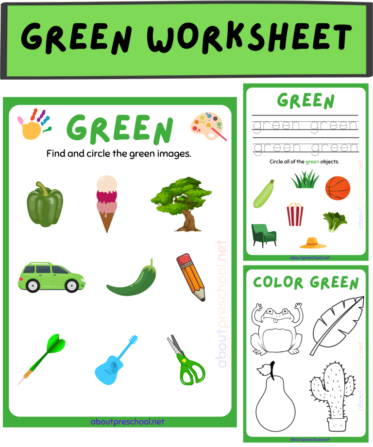 Color Green worksheets for Kindergarten - About Preschool