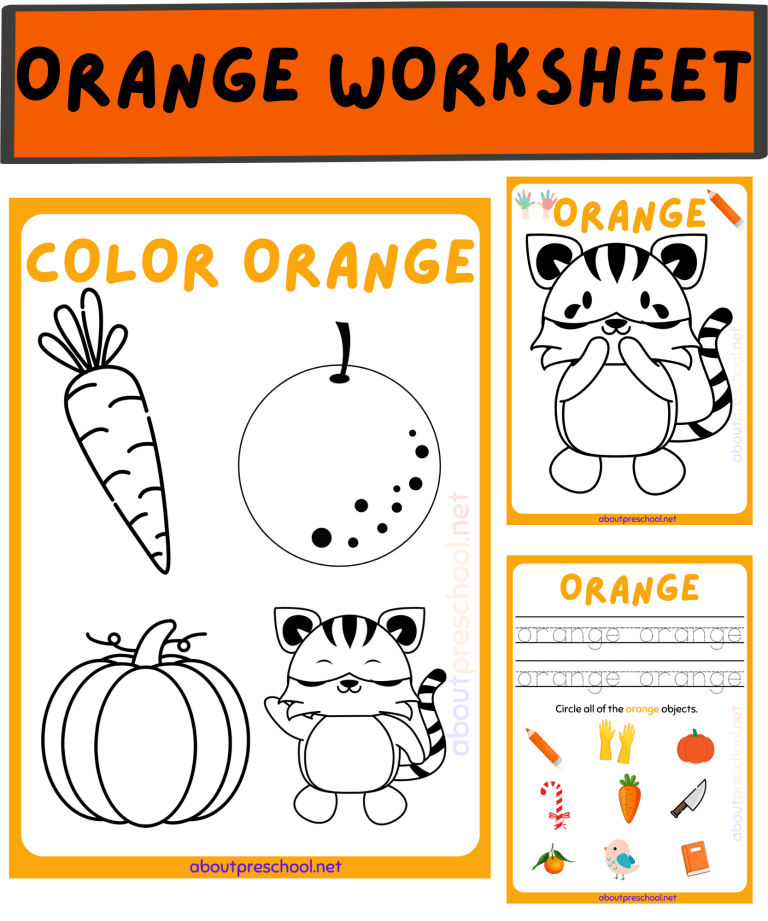 Color Orange worksheets for Kindergarten - About Preschool