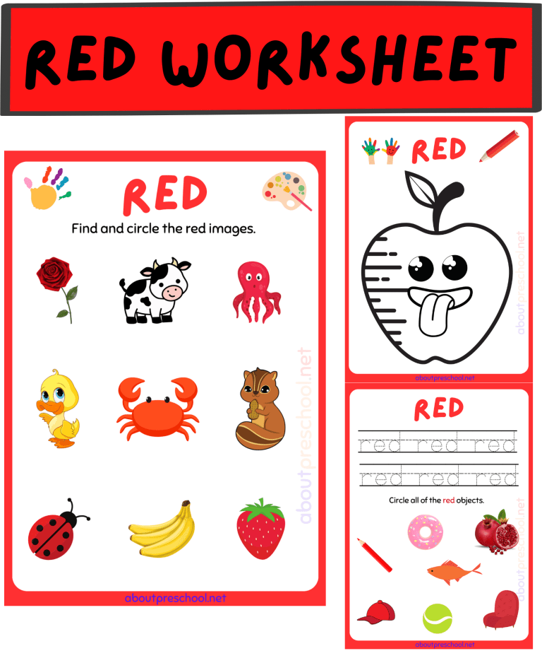 Color Red worksheets for Kindergarten - About Preschool