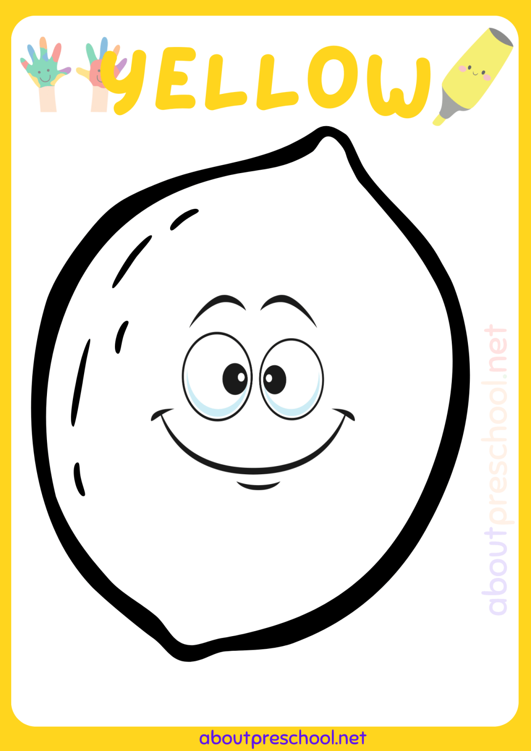 Color Yellow worksheets for Kindergarten - About Preschool