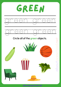 Color Green worksheets for Kindergarten - About Preschool