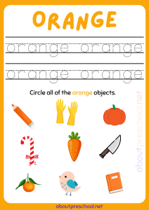Color Orange worksheets for Kindergarten - About Preschool