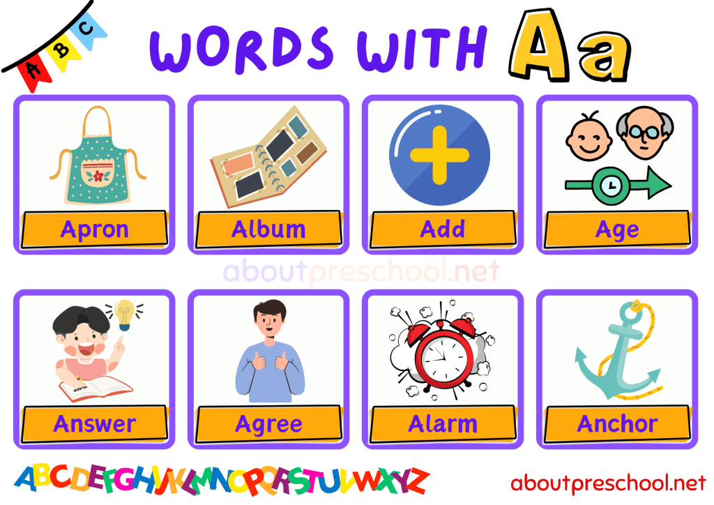 Words that start with Letter A - About Preschool