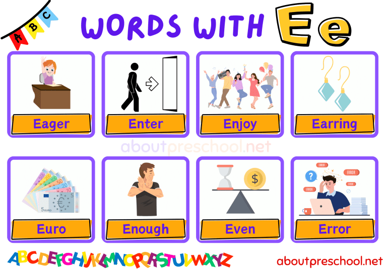 Words That Begin With E - About Preschool